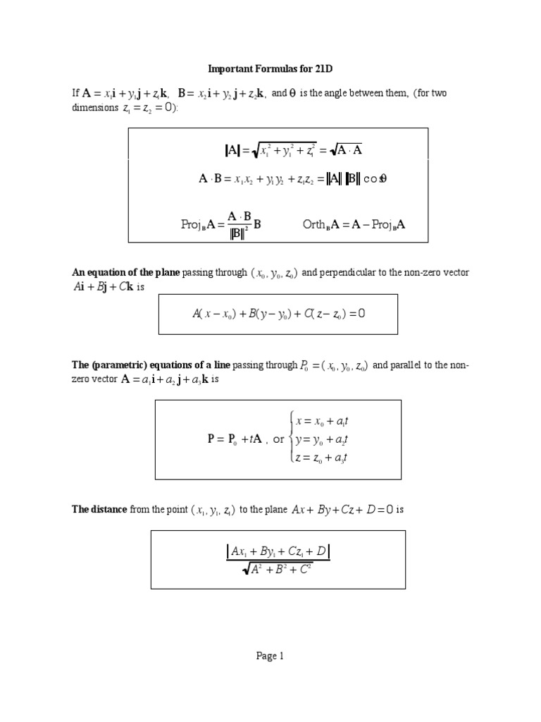 Important Vector Calculus Formulas and Concepts for Multivariable ...