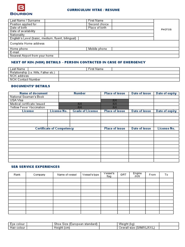 Standard Resume Seafarers | PDF | Transport | Business