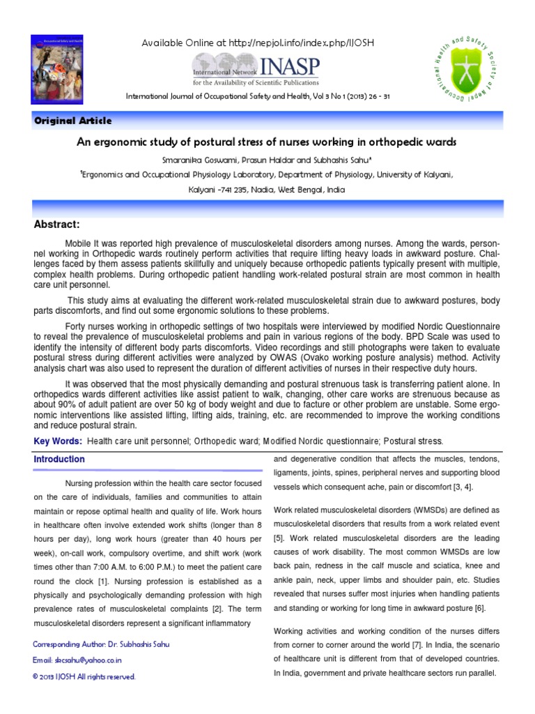 Nurse Ergonomics | Nursing | Clinical Medicine