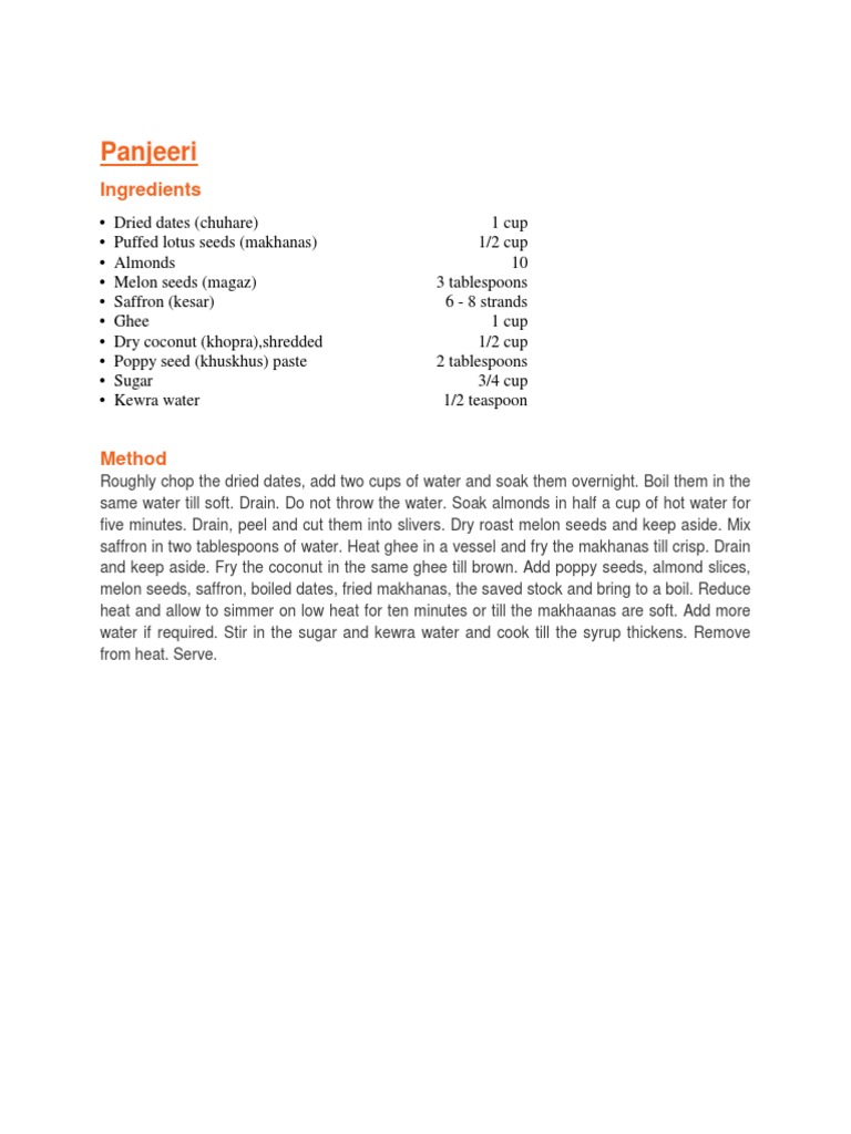 Panjeeri Recipe: Traditional Indian Sweet | PDF | Cooking, Food & Wine