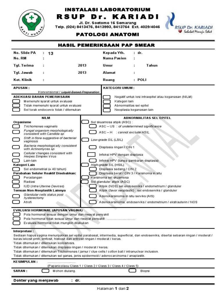 MASTER Form Pap Smear Poliklini | PDF