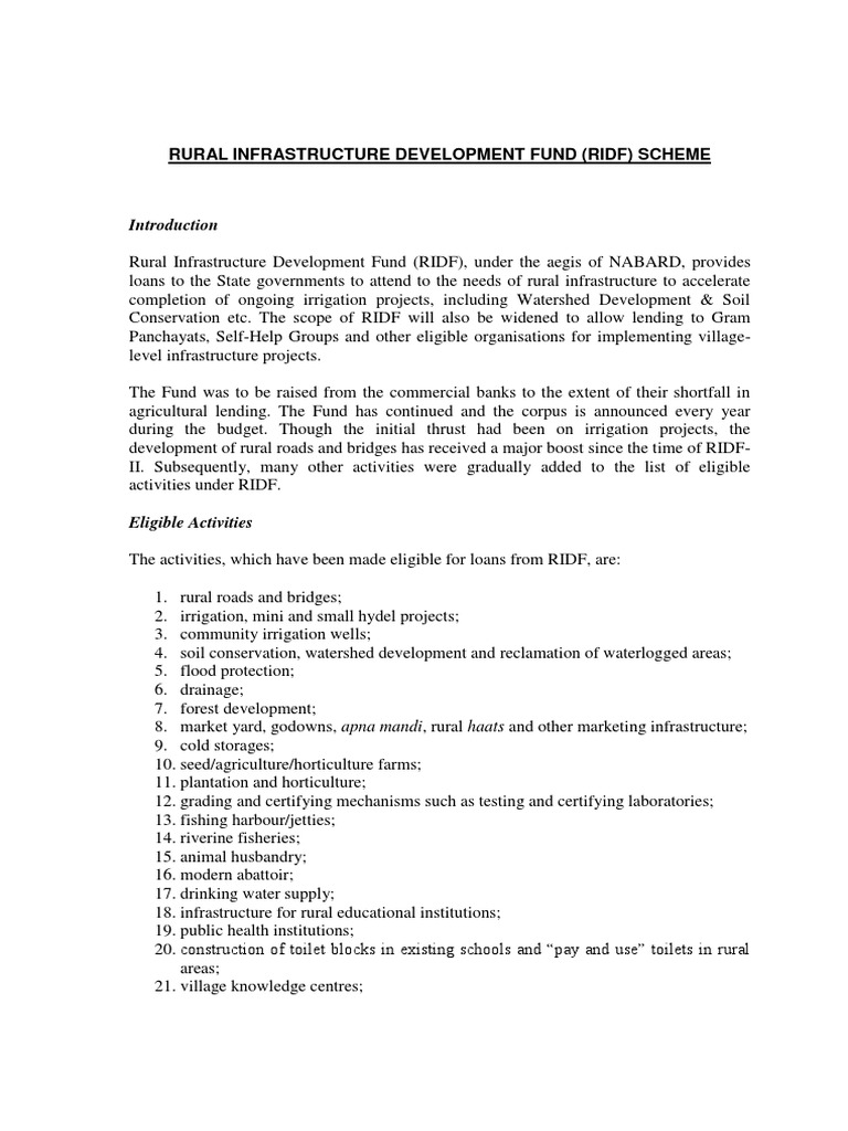 RIDF Scheme Overview and Project Guide | PDF | Natural Resource ...
