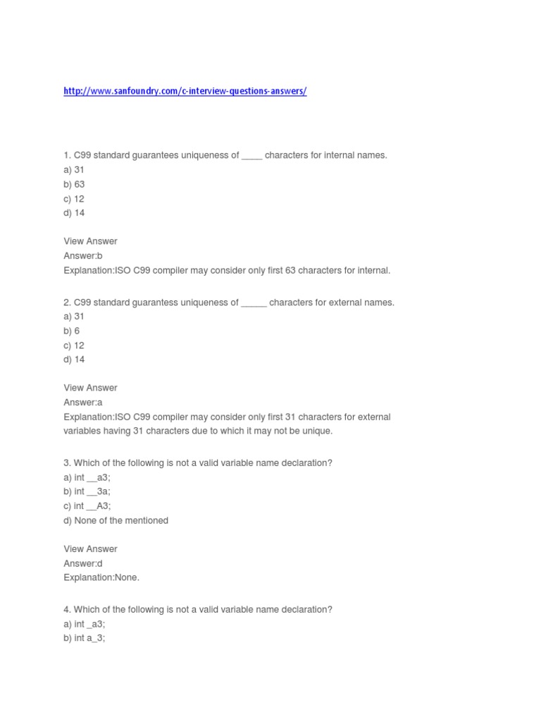 C Interview Questions and Answers | PDF | C (Programming Language ...