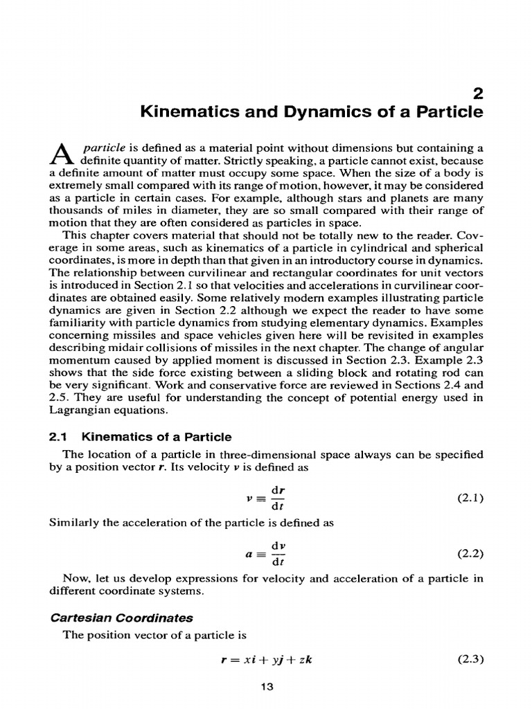 2 Kinematics and Dynamics of A Particle | PDF | Kinematics | Angular ...