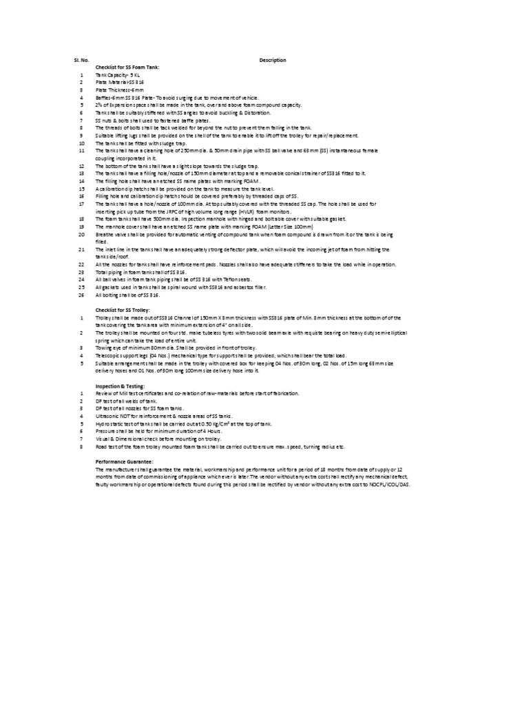 Checklist For SS Tank | PDF | Pipe (Fluid Conveyance) | Screw