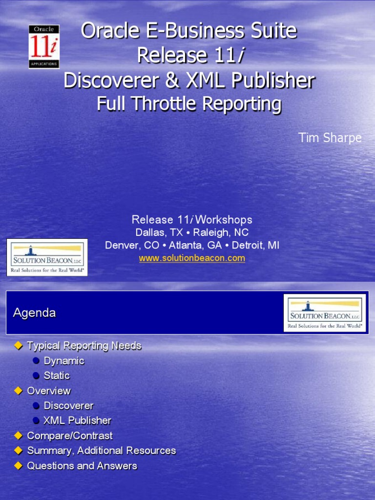 Oracle E-Business Suite Release 11 Discoverer & XML Publisher | PDF | Xml | Oracle Database