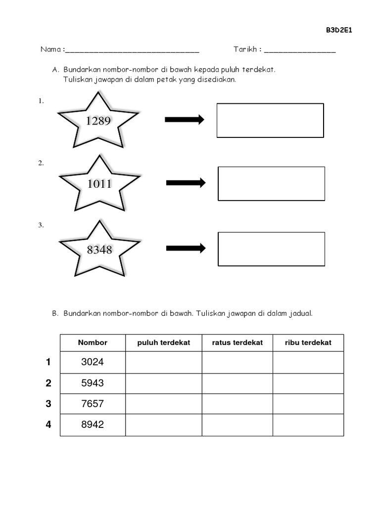 Pembundaran Nombor Ribu, Ratus Dan Puluh | PDF