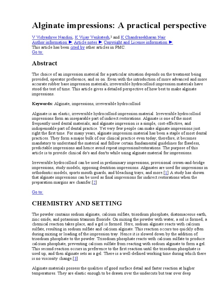 Alginate Impressions | PDF | Calcium | Dentures