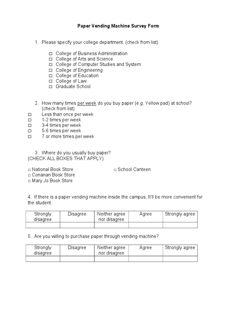 Paper Vending Machine Survey Form | PDF | Computing | Computing And ...