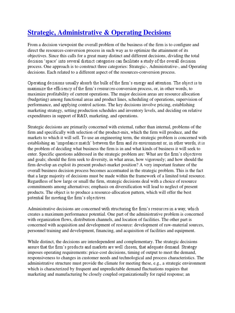 Strategic Administrative and Operational Decisions | PDF | Strategic ...