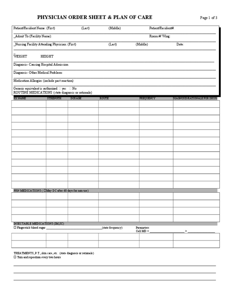 Physician Order Sheet | PDF | Patient | Pharmaceutical Drug