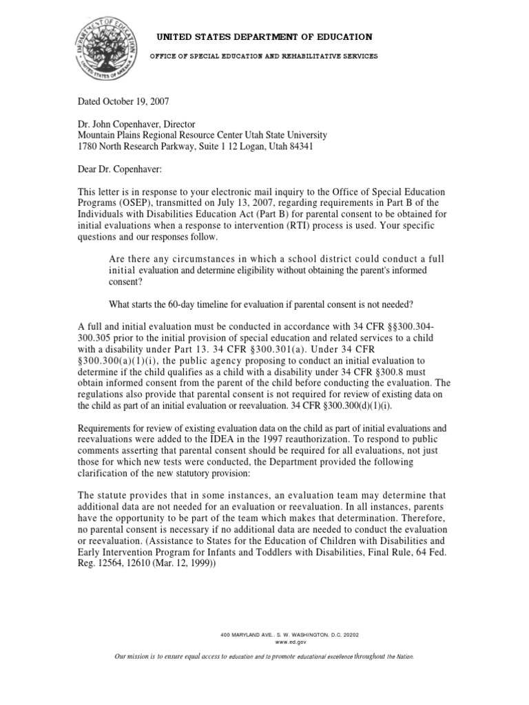 OSEP Guidance on Evaluation Consent | PDF | Individualized Education ...