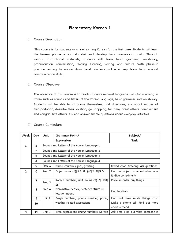 Elementary Korean 1 | PDF | Korean Language | Languages
