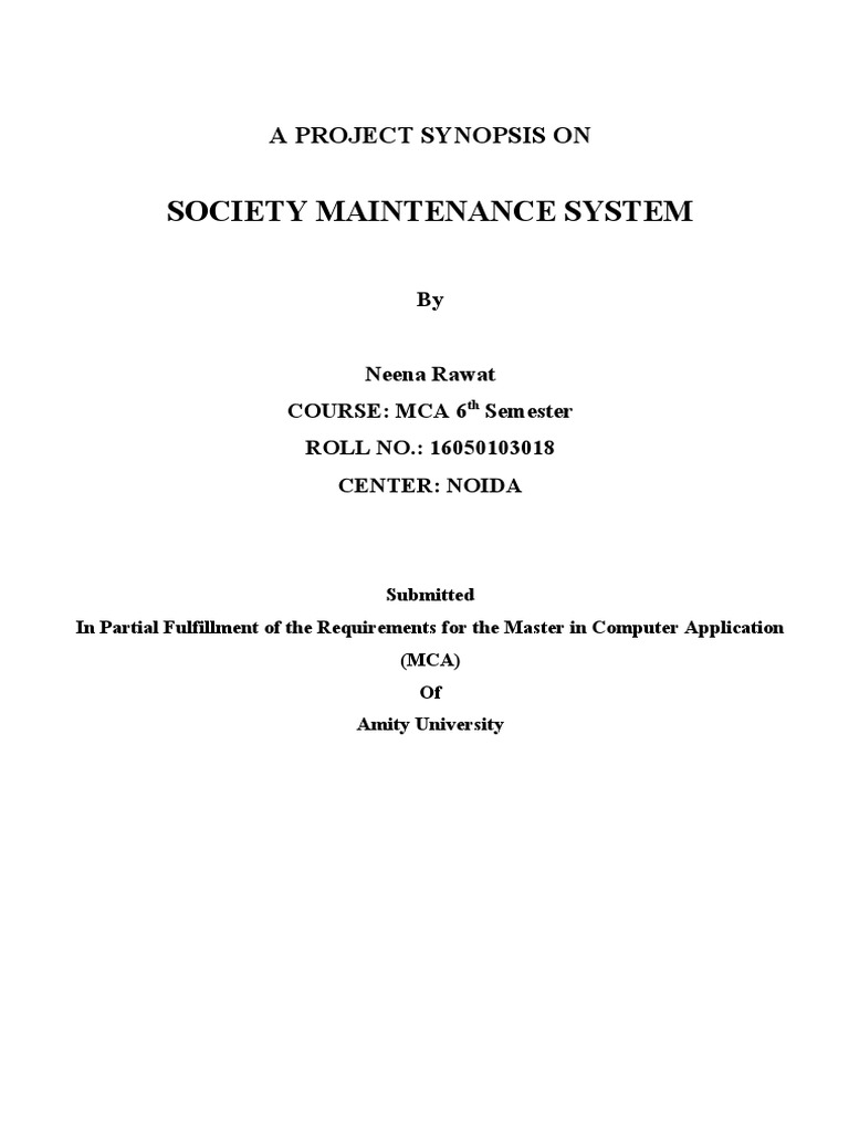 Synopsis - Society Maintenance System | PDF | Microsoft Sql Server | Hypertext Transfer Protocol