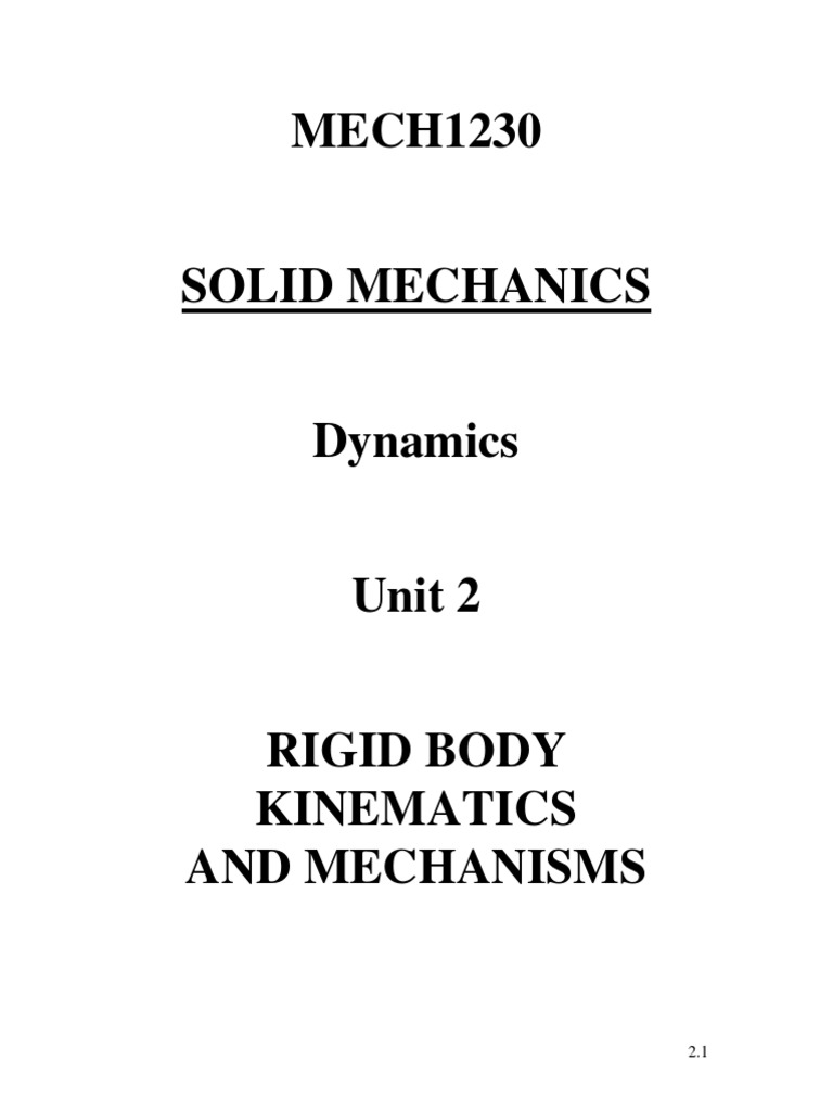MECH1230 Dynamics Unit 2 - Rigid Body Kinematics | PDF | Euclidean Vector | Kinematics