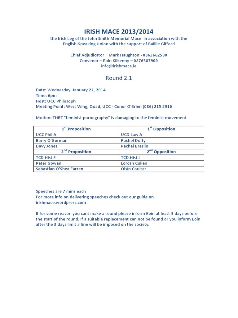 Irish Mace 2013-14 Revised Round 2 | PDF