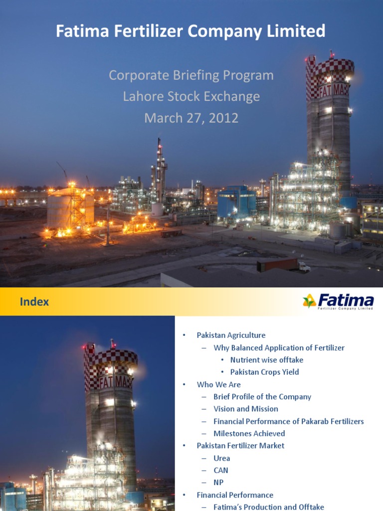 Fatima Fertilizer Presentation | PDF | Fertilizer | Corporate Social ...