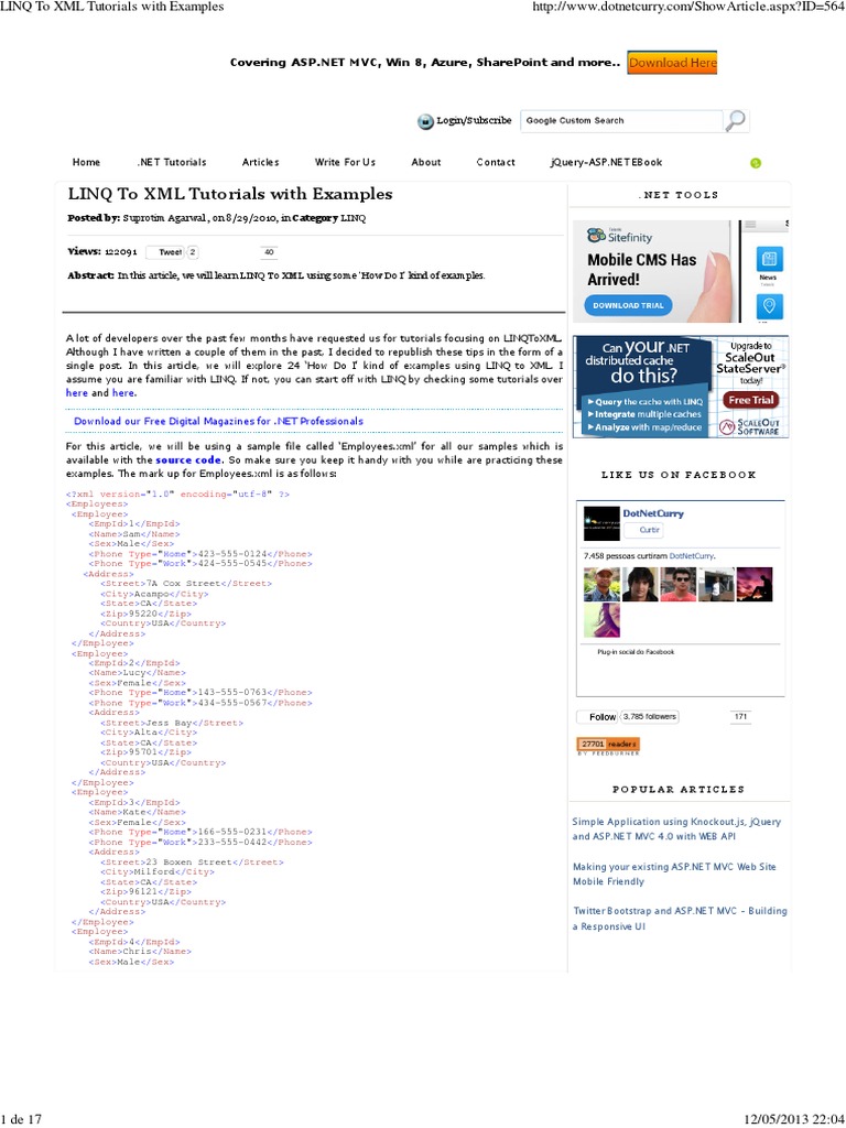 LINQ To XML Tutorials With Examples | PDF | C Sharp (Programming ...