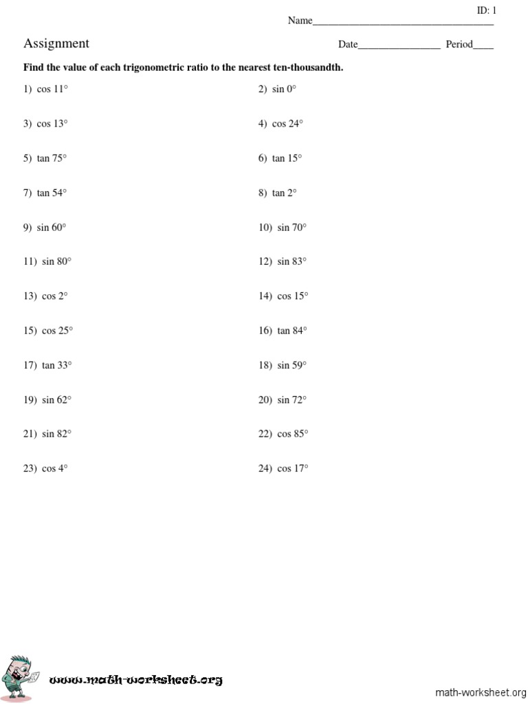 Trigonometric Ratios Calculation Worksheet | PDF | Trigonometric ...