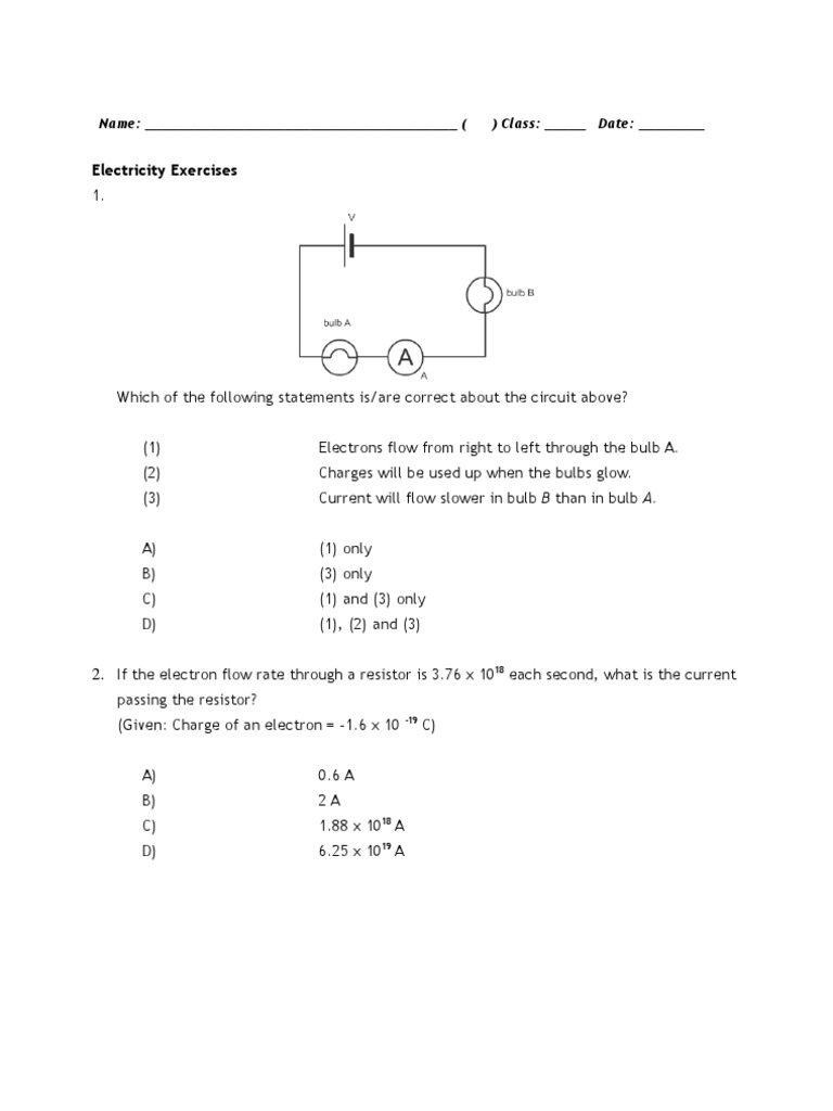 Electricity Exercises 1 | Download Free PDF | Series And Parallel Circuits | Electrical ...