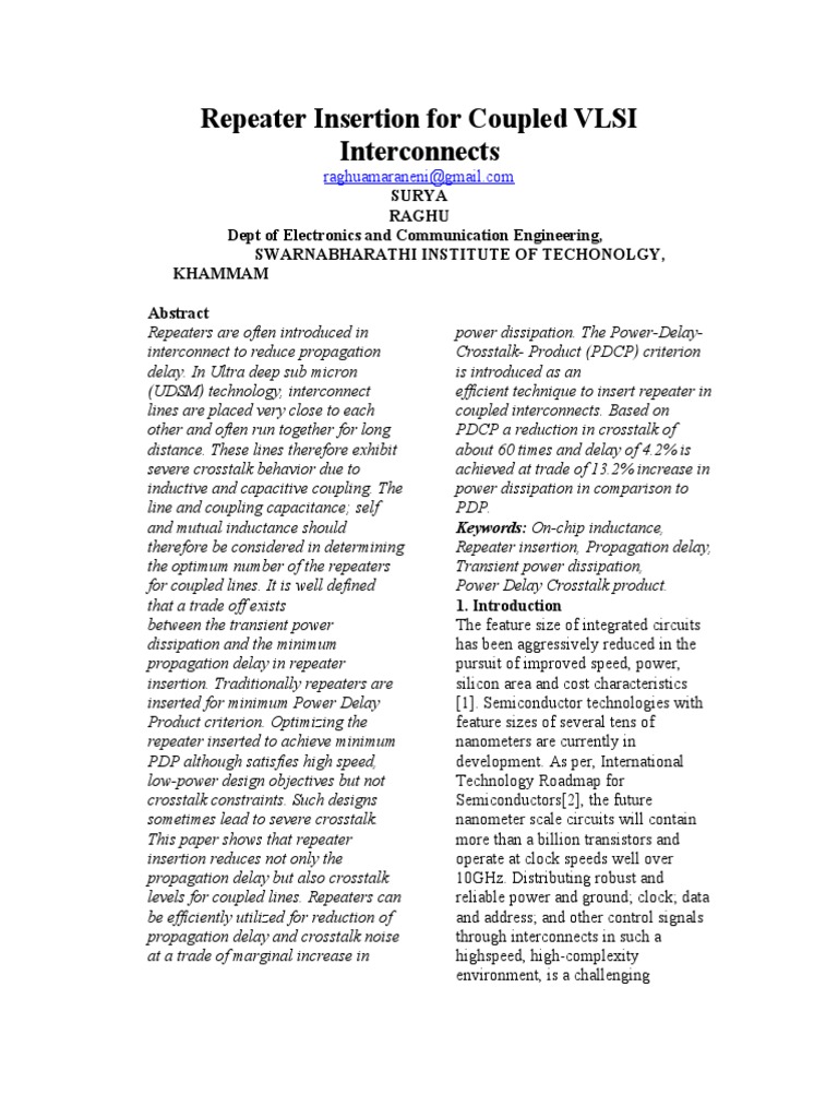 Repeater Insertion For Coupled VLSI Interconnects | PDF | Inductance | Integrated Circuit