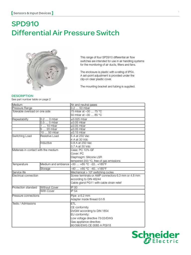 spd910 - Datasheet - 03 00265 01 en | PDF | Switch | Atmosphere Of Earth