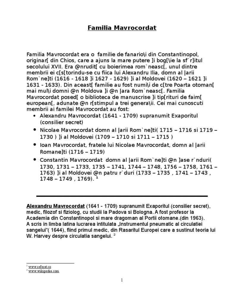 Familia Mavrocordat | PDF