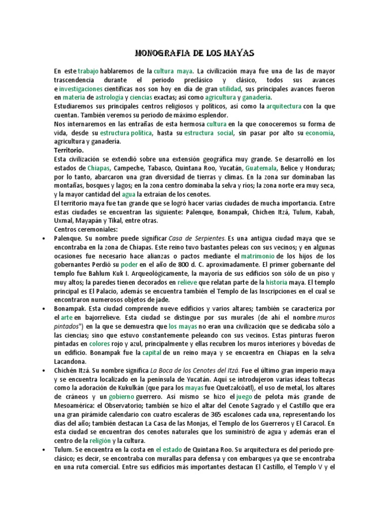 Monografia de Los Mayas | PDF | Civilización maya | Mesoamérica
