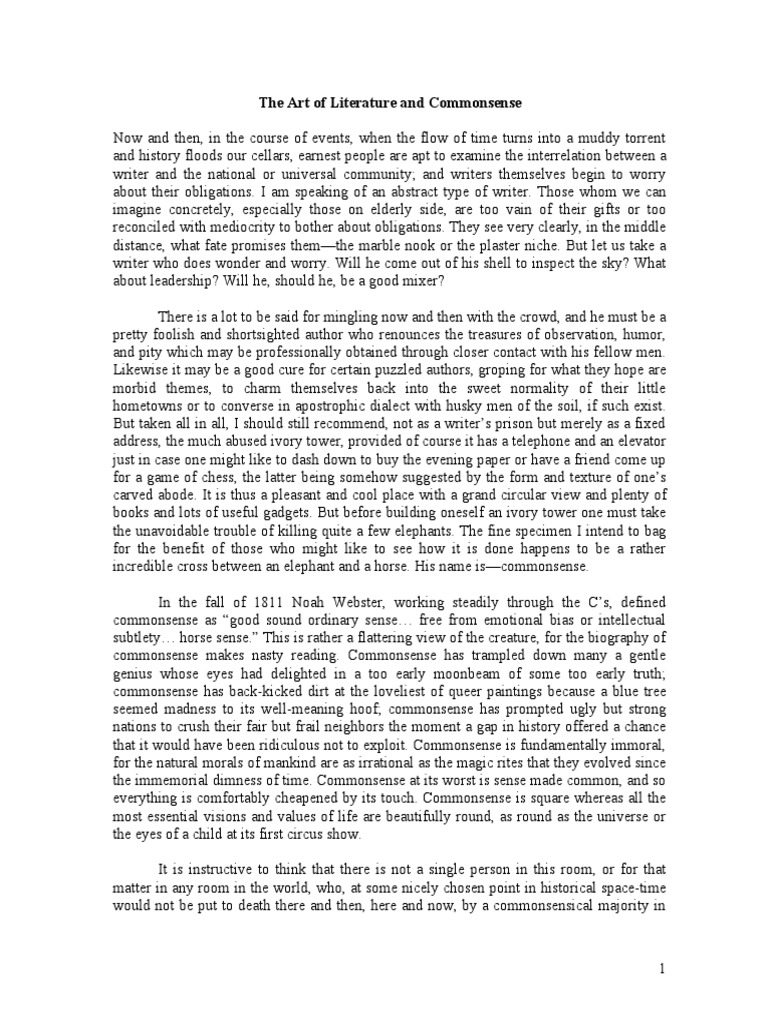 The Art of Literature and Commonsense | PDF | Common Sense | Mind