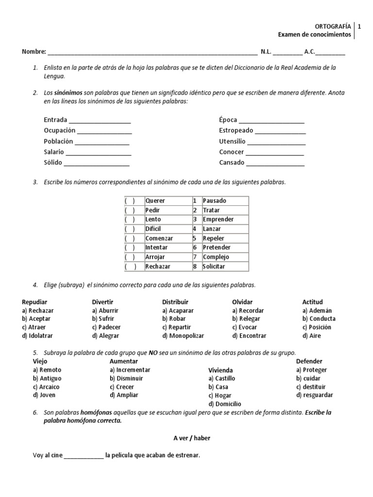 Examen de Ortografía.docx | Escritura | Lingüística