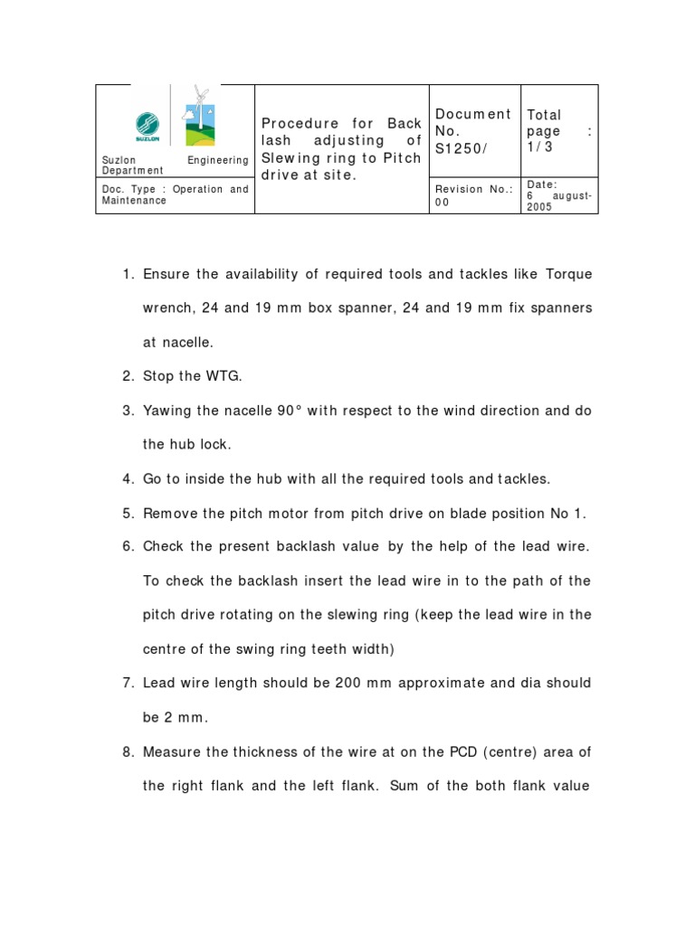 Slewing Ring Backlash Adjustment Guide | PDF | Business | Technology ...
