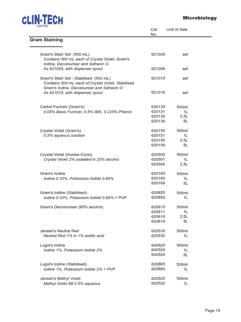 Clin-Tech Microbiology Brochure | PDF | Staining | Iodine