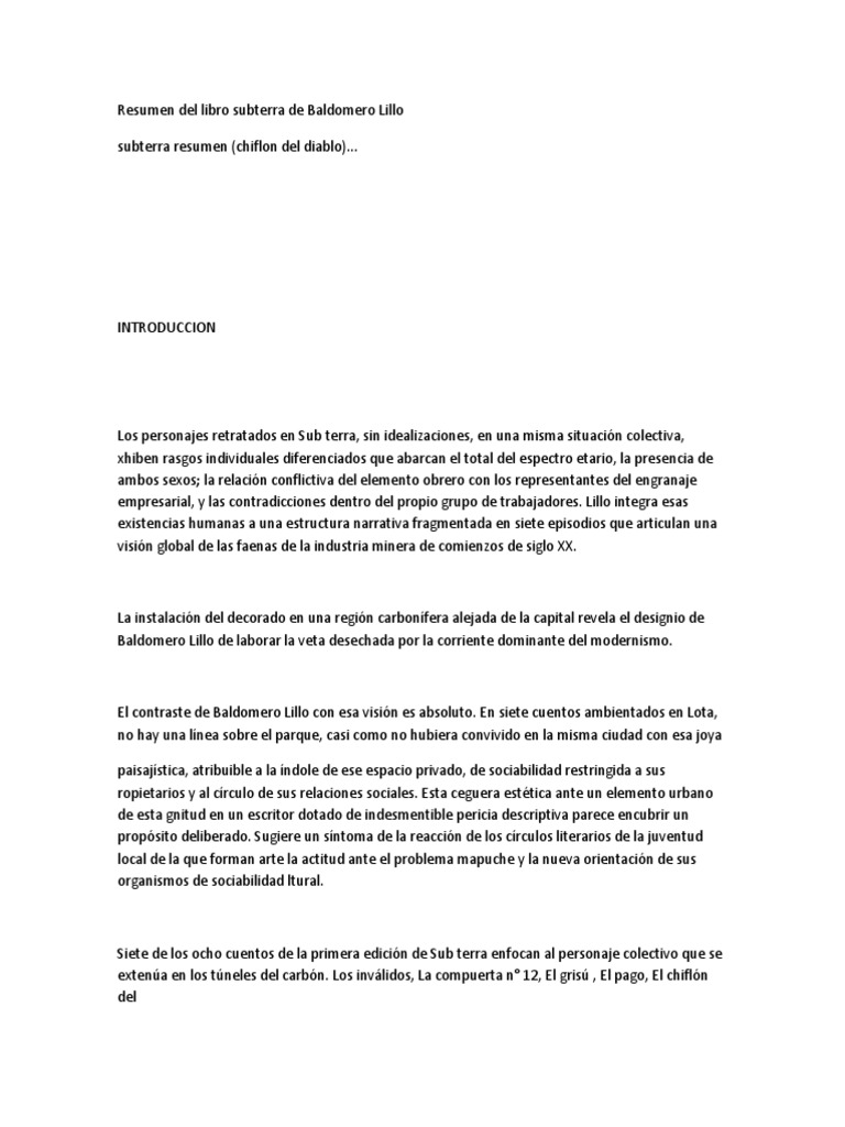 Resumen Del Libro Subterra de Baldomero Lillo | PDF | Almas muertas ...