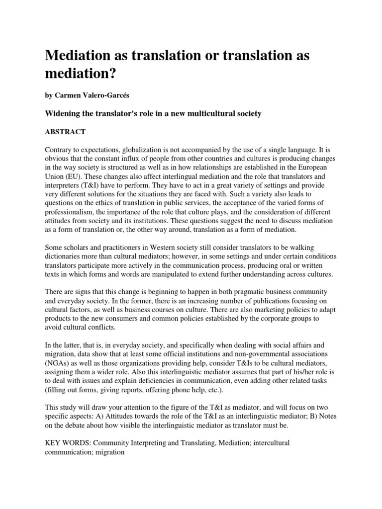 Mediation As Translation or Translation As Mediation | PDF ...