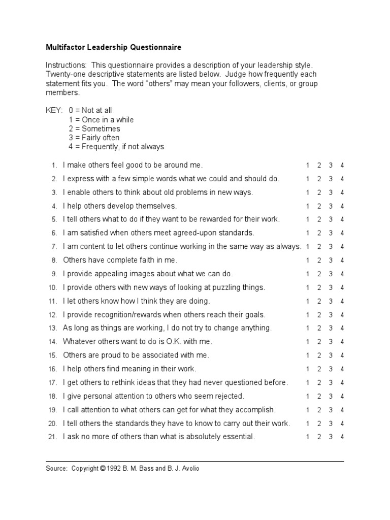 Multifactor Leadership Questionnaire | PDF | Behavioural Sciences ...