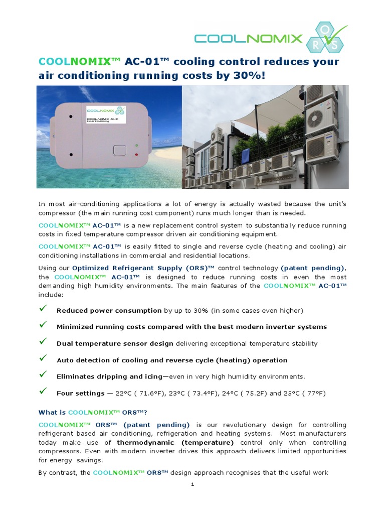 Coolnomix Ac 01 Sales Brochure | PDF | Air Conditioning | Refrigeration