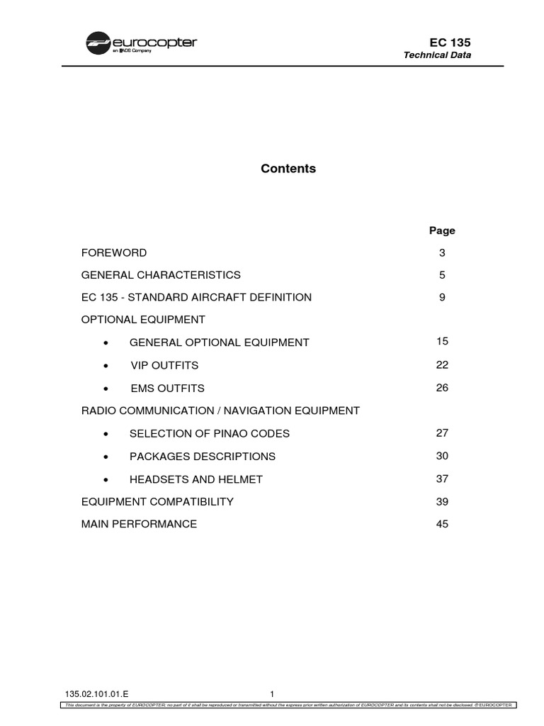 EC 135 Technical Data | PDF | Helicopter Rotor | Transmission (Mechanics)