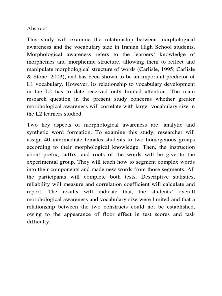 Morphological Awareness and Its Relationship With Vocabulary Knowledge ...