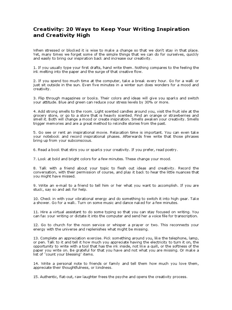 Creativity - 20 Ways To Keep Your Writing Inspiratino and Creativity ...