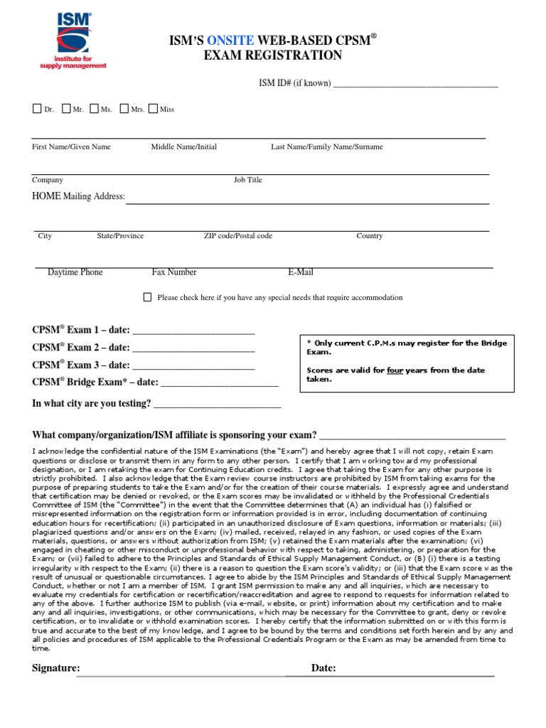 Ism'S Web-Based CPSM Exam Registration: Onsite | PDF | Credential ...