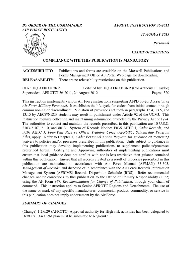 AFROTCI 36-2011 (12 Aug 13) | PDF | Military Of The United States ...