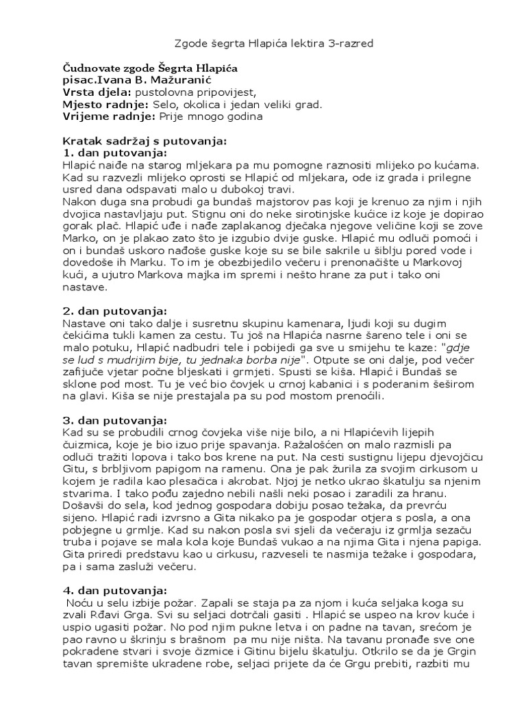 Zgode Šegrta Hlapića Lektira 3 | PDF