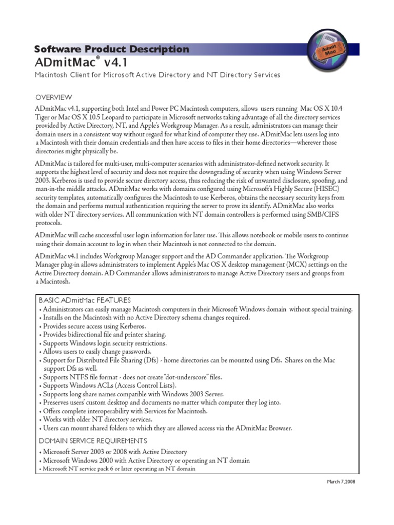 Software Product Description | PDF | Active Directory | Mac Os