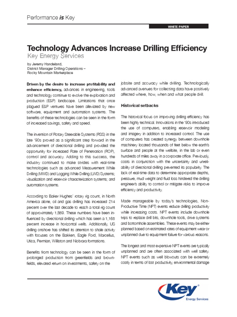 Technology Advances Increase Drilling Efficiency Pdf Oil Well Hydraulic Fracturing