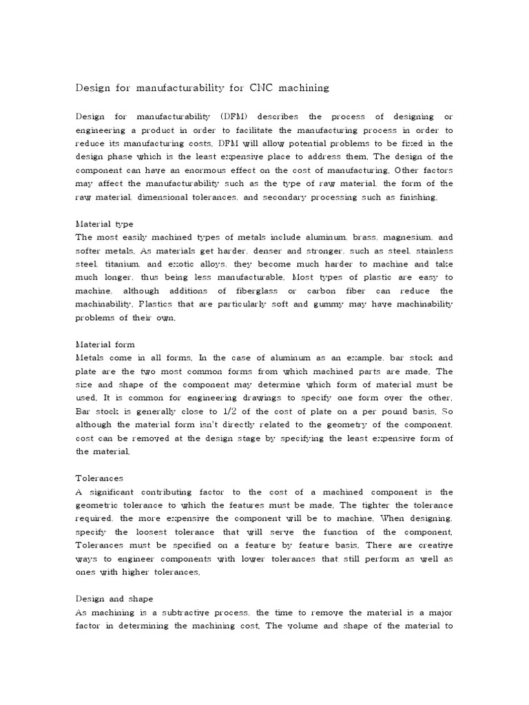 Design For Manufacturability For CNC Machining | PDF | Metalworking ...