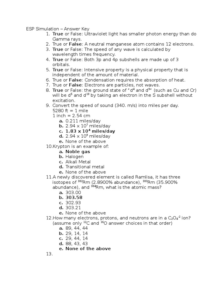 ESP Test 1 Part 1 Answers | PDF | Electron | Ion