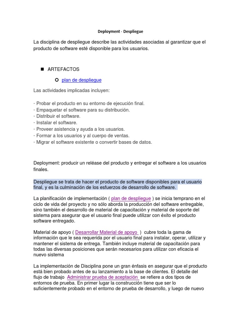 Planificación y gestión del despliegue de software | PDF | Ciclo de ...