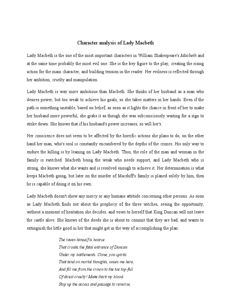 Character Analysis of Lady Macbeth | PDF | Macbeth | Shakespearean ...