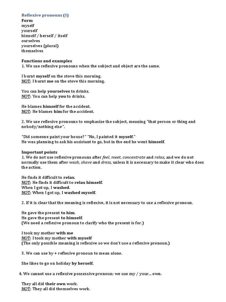 Mastering Reflexive Pronouns | PDF | Pronoun | Onomastics