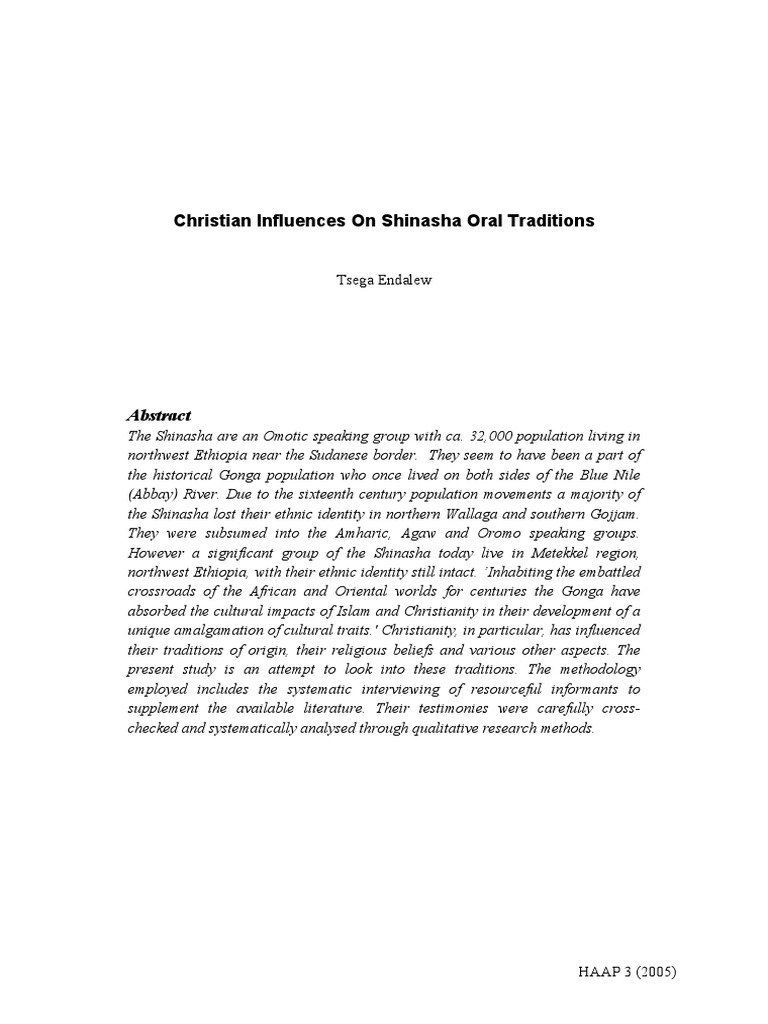 Christian Influences On Shinasha Oral Traditions | PDF | Ethiopia | The ...